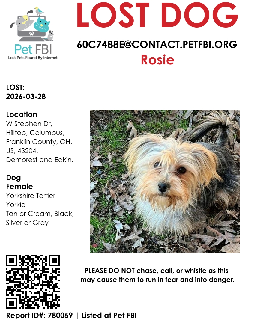 Pet FBI Report ID #780059 for a LOST DOG | Pet FBI Pets Found By Internet